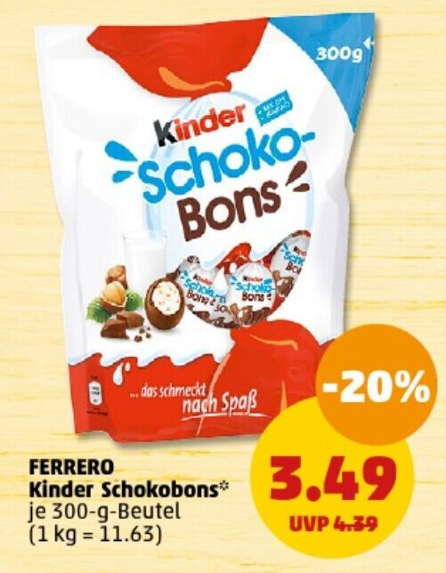 FERRERO Kinder Schokobons 300 g aanbieding bij PENNY DE