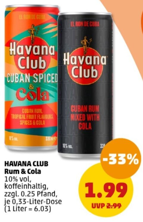 HAVANA CLUB Rum & Cola 33 liter aanbieding bij PENNY DE