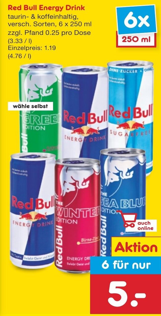 Red Bull Energy Drink 6x250ml aanbieding bij Netto Marken-Discount DE