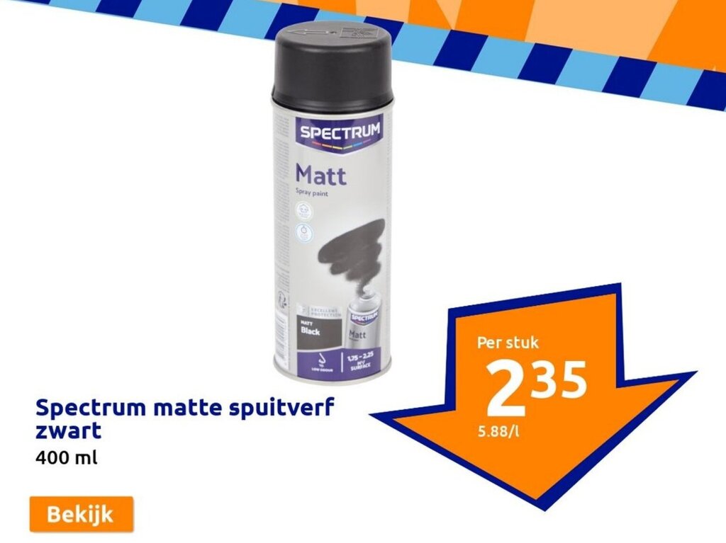 Spectrum matte spuitverf zwart 400 ml aanbieding bij Action