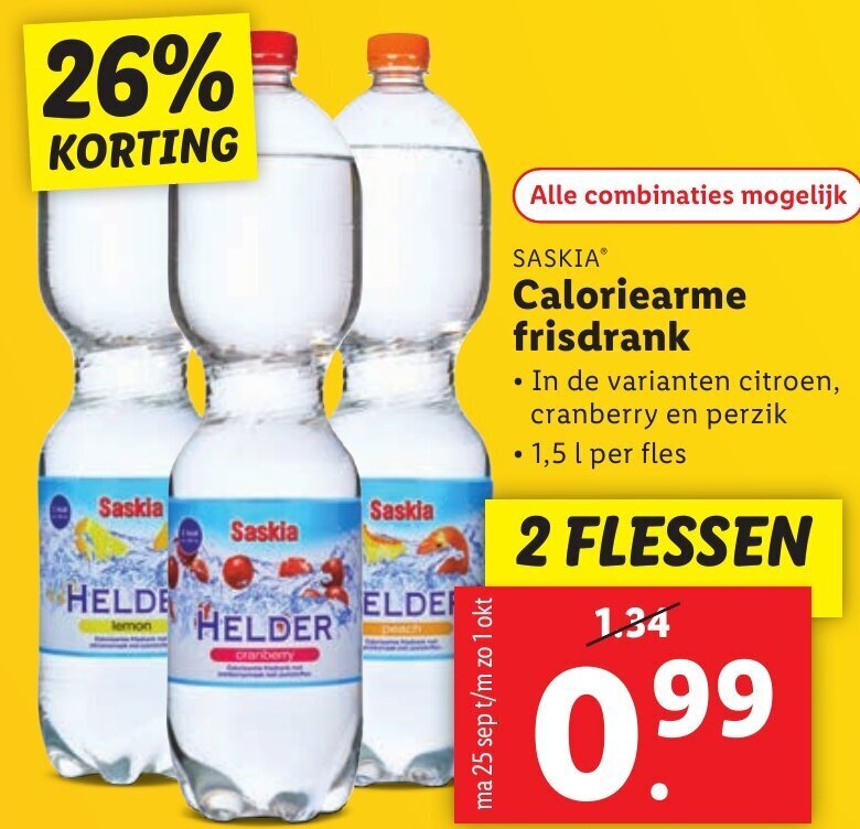 Saskia Caloriearme frisdrank 2 FLESSEN aanbieding bij Lidl