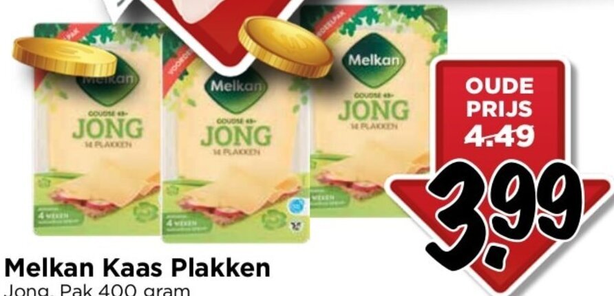 Melkan Kaas Plakken Jong. Pak 400 gram aanbieding bij Vomar Voordeelmarkt
