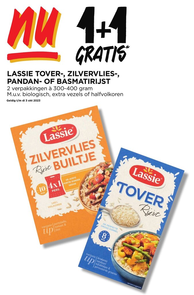 LASSIE TOVER-, ZILVERVLIES-, PANDAN- OF BASMATIRIJST 300-400 g 1+1 ...