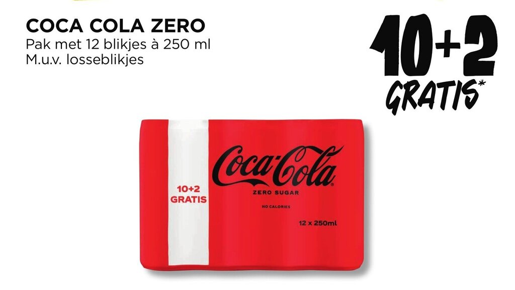 COCA COLA ZERO 250 ml 10+2 gratis aanbieding bij Jumbo