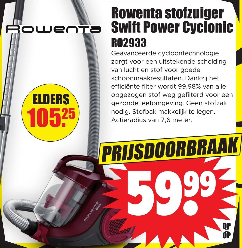 Rowenta stofzuiger Rowenta Swift Power Cyclonic R02933 aanbieding bij Dirk