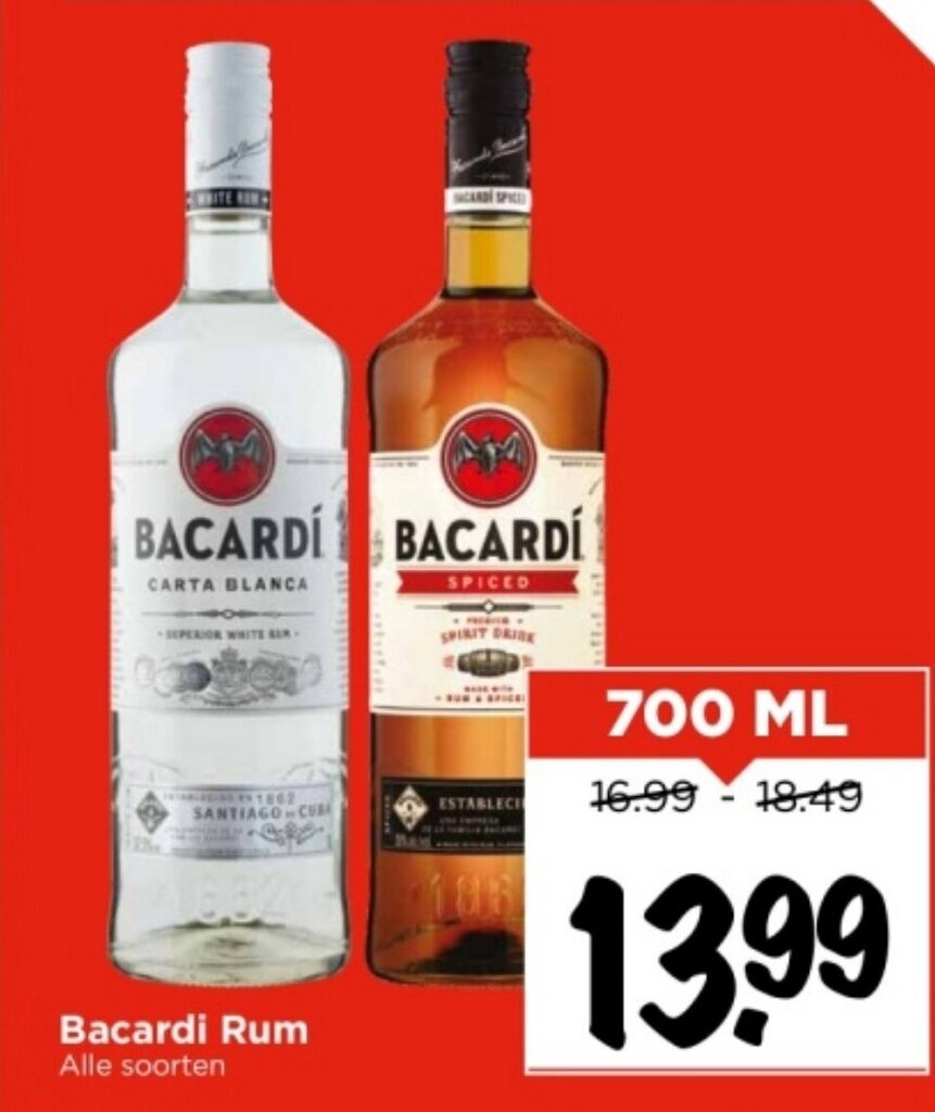 Bacardi Rum Alle soorten 700 ml aanbieding bij Vomar Voordeelmarkt