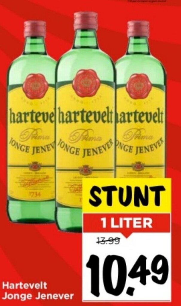 Hartevelt Jonge Jenever 1 LITER aanbieding bij Vomar Voordeelmarkt