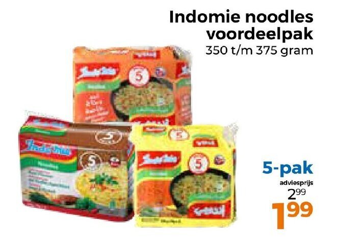 Indomie noodles voordeelpak 350 t/m 375 gram aanbieding bij Trekpleister