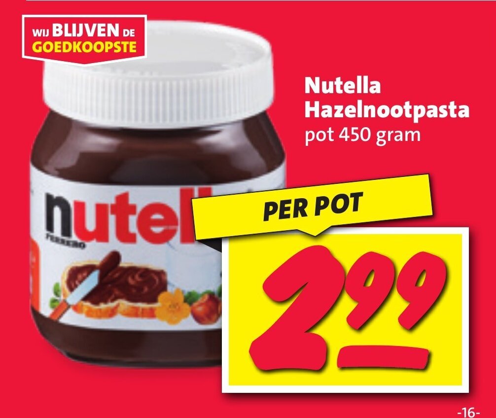 Nutella Hazelnootpasta 450 gram aanbieding bij Nettorama