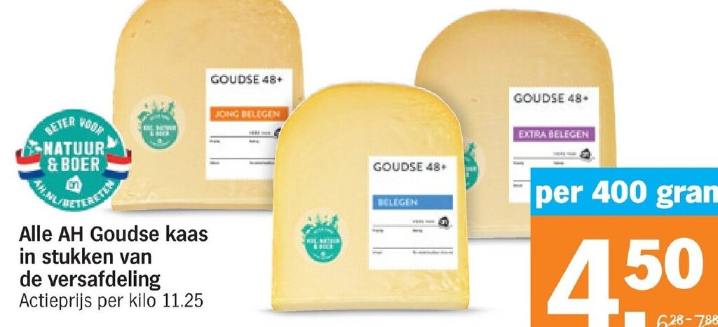 Alle AH Goudse kaas in stukken van de versafdeling 400g aanbieding bij ...