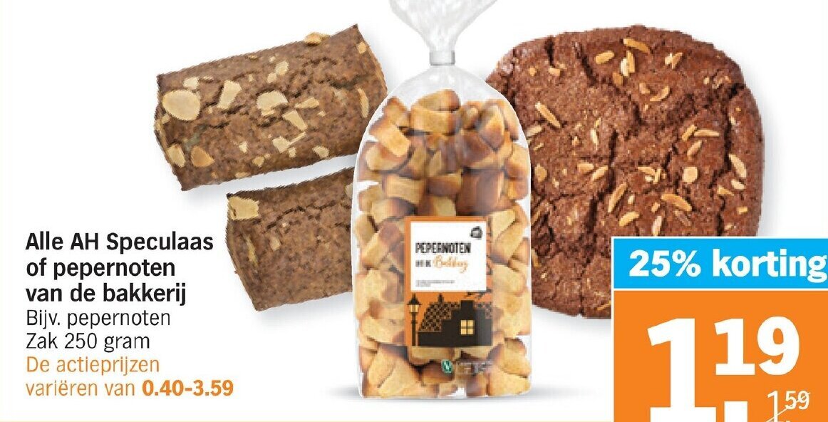 Alle AH Speculaas of pepernoten van de bakkerij 250g aanbieding bij ...