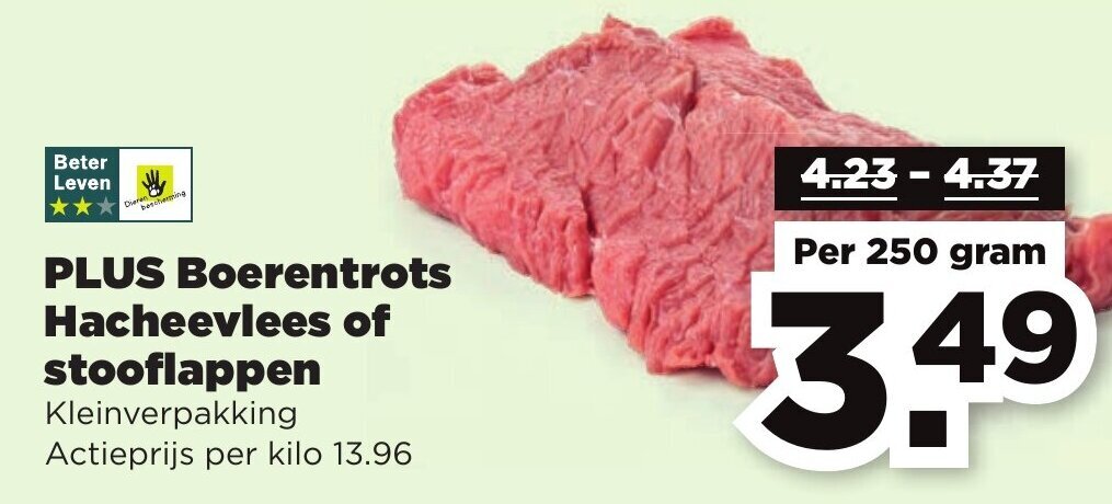 PLUS Boerentrots Hacheevlees of stooflappen 250g aanbieding bij Hoogvliet