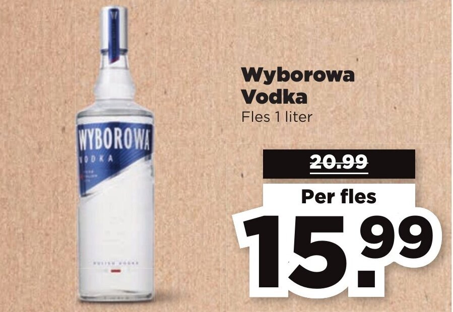 Wyborowa Vodka Fles 1 liter aanbieding bij Hoogvliet