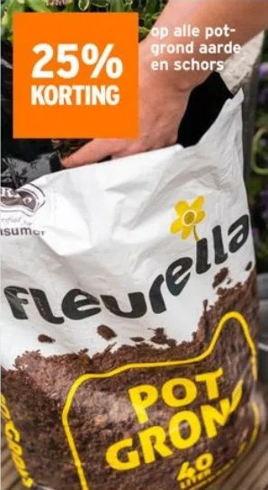 25% korting op alle potgrond aarde en schors aanbieding bij GAMMA