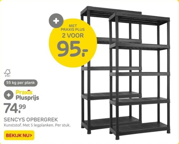 Sencys opbergrek kunststof. met 5 legplanken. per stuk. aanbieding bij ...