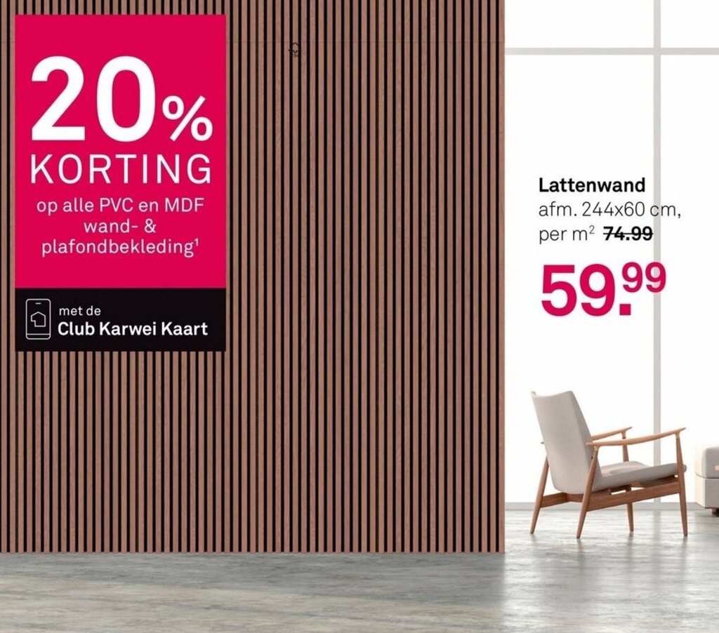 Lattenwand afm. 244x60 cm, per m² aanbieding bij Karwei