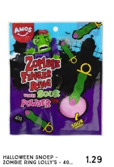 Halloween snoep - zombie ring lolly's - 40 gram aanbieding bij Xenos
