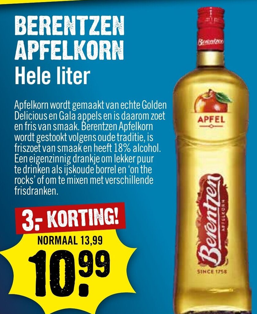 BERENTZEN APFELKORN Hele liter aanbieding bij Dirck 3