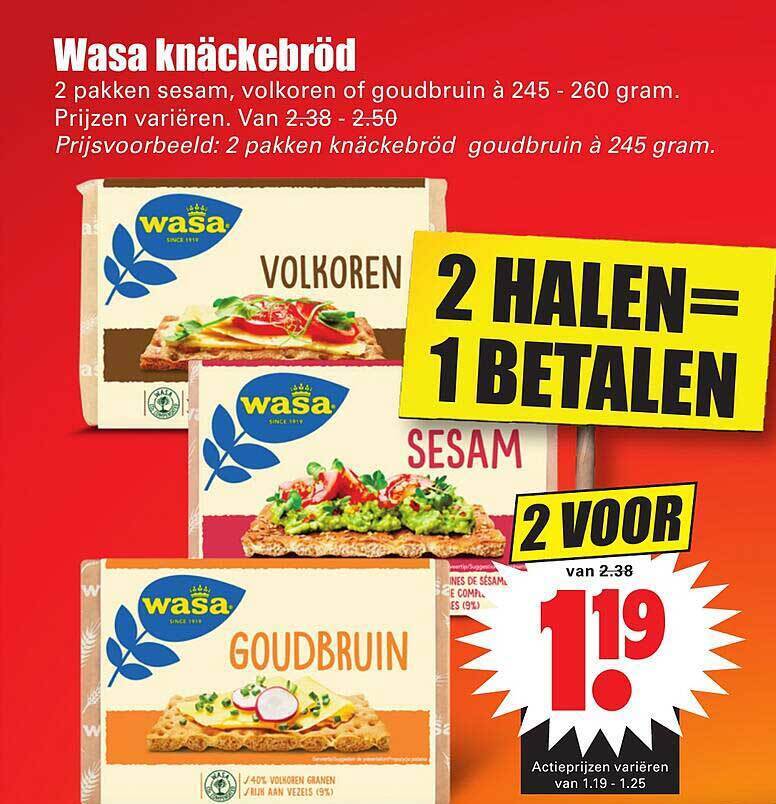 Wasa Knäckebröd 245-260 gram aanbieding bij Dirk