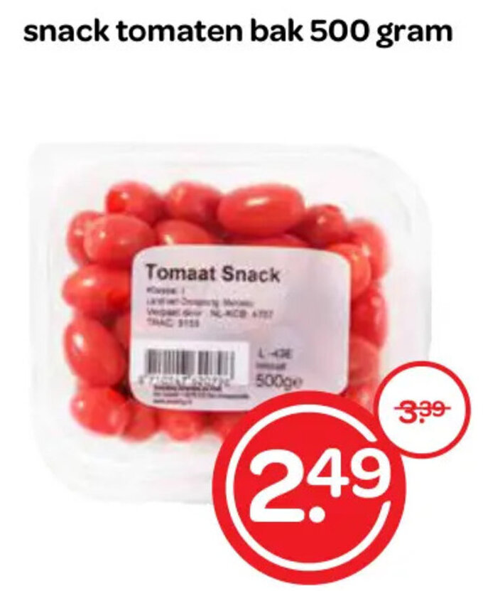 Snack tomaten bak 500 gram aanbieding bij Spar