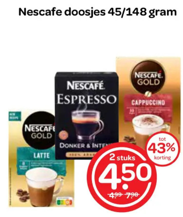 Nescafe doosjes 45/148 gram aanbieding bij Spar