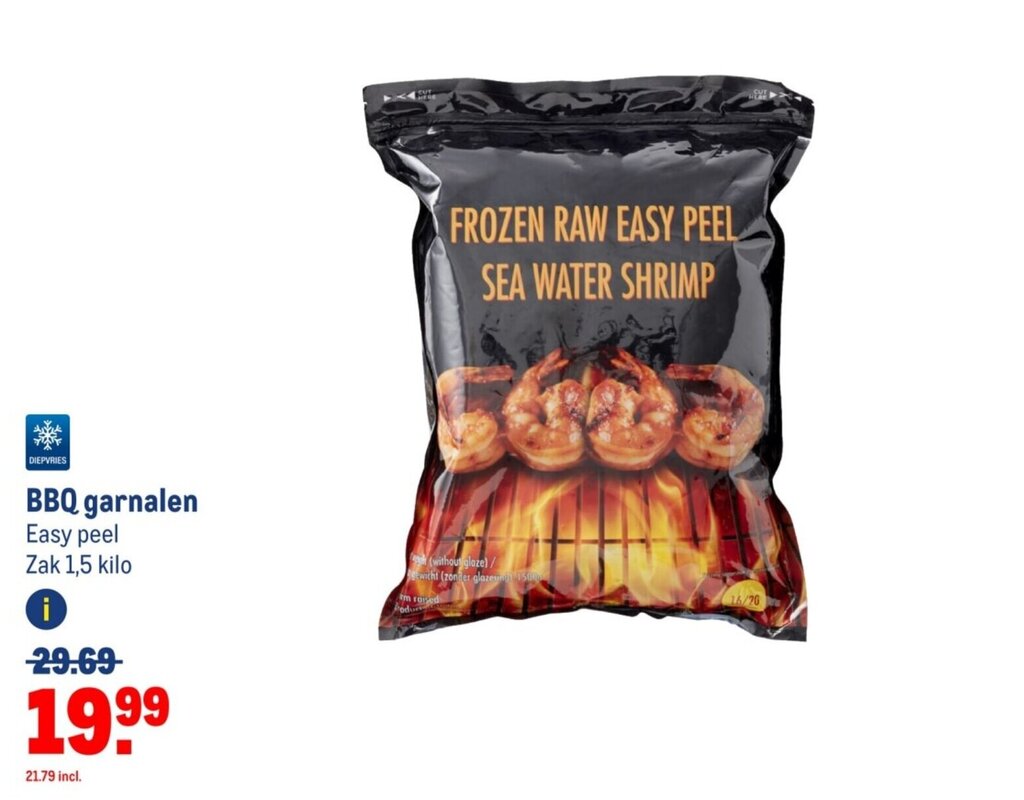 BBQ garnalen Easy peel Zak 1,5 kilo aanbieding bij Makro