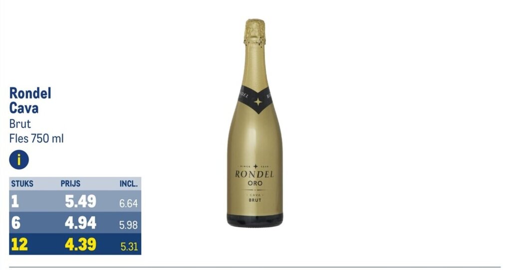 Rondel Cava Brut Fles 750 ml aanbieding bij Makro