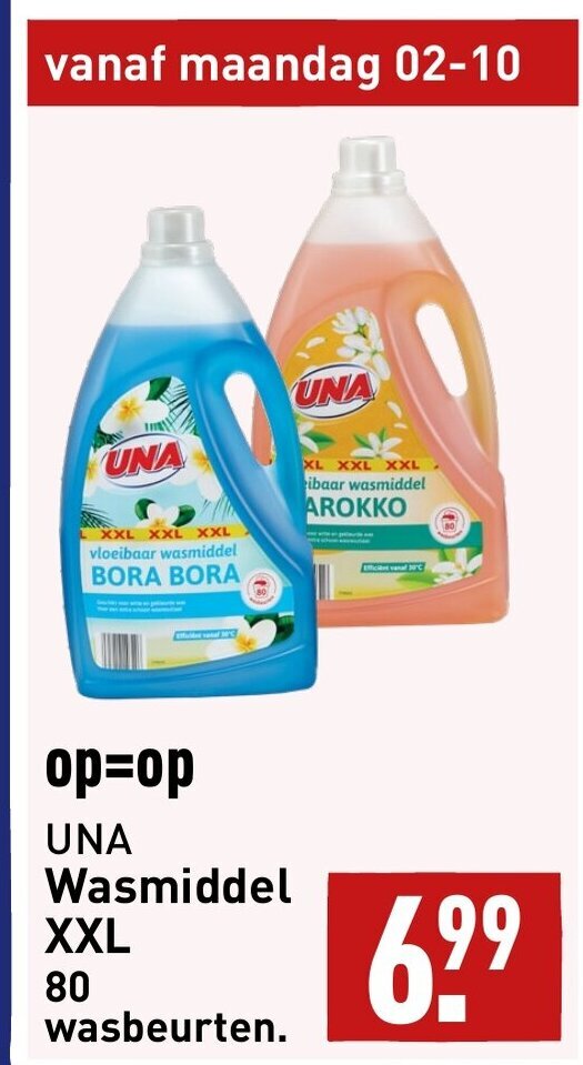 UNA Wasmiddel XXL 80 wasbeurten. aanbieding bij ALDI