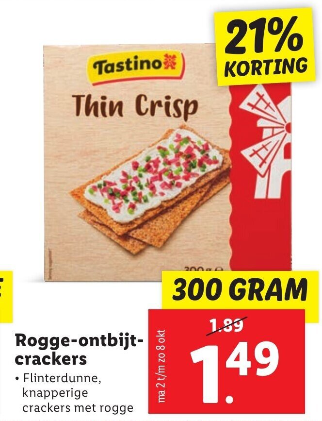 Rogge-ontbijtcrackers 300g aanbieding bij Lidl