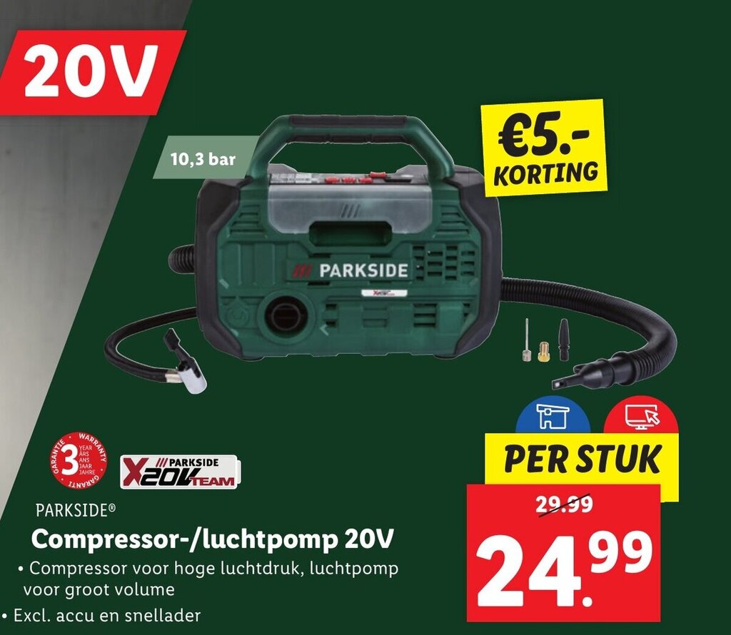 PARKSIDE Compressor-/luchtpomp 20V aanbieding bij Lidl