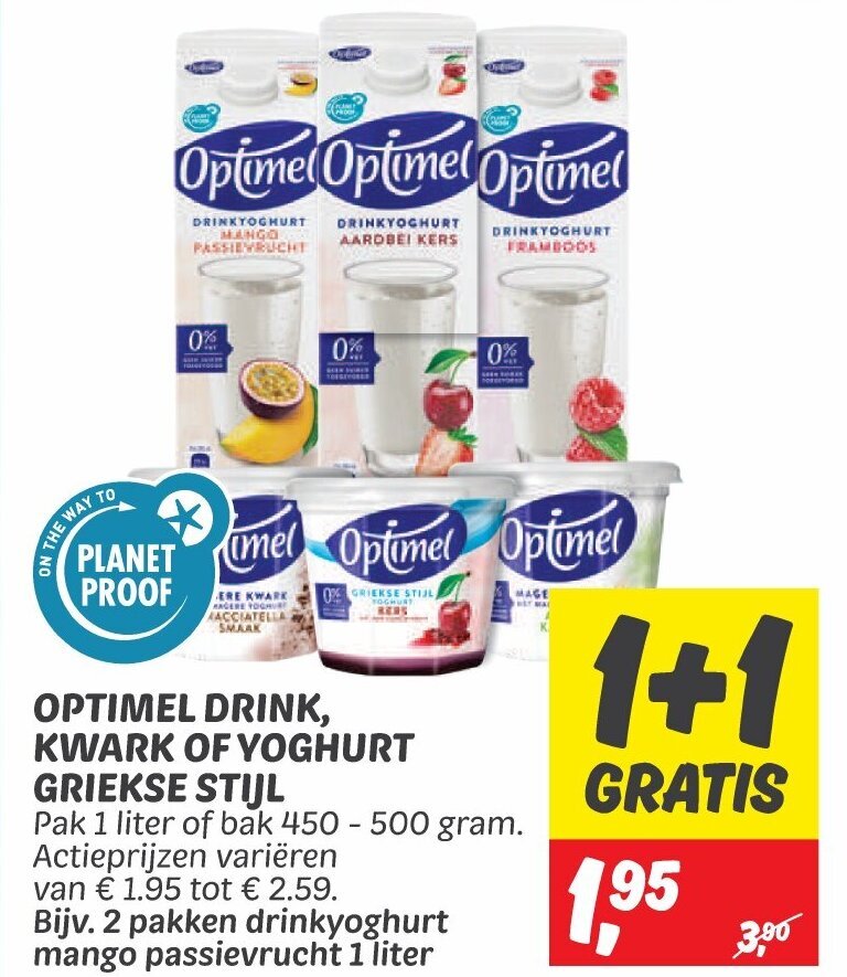 OPTIMEL DRINK, KWARK OF YOGHURT GRIEKSE STIJL aanbieding bij Dekamarkt