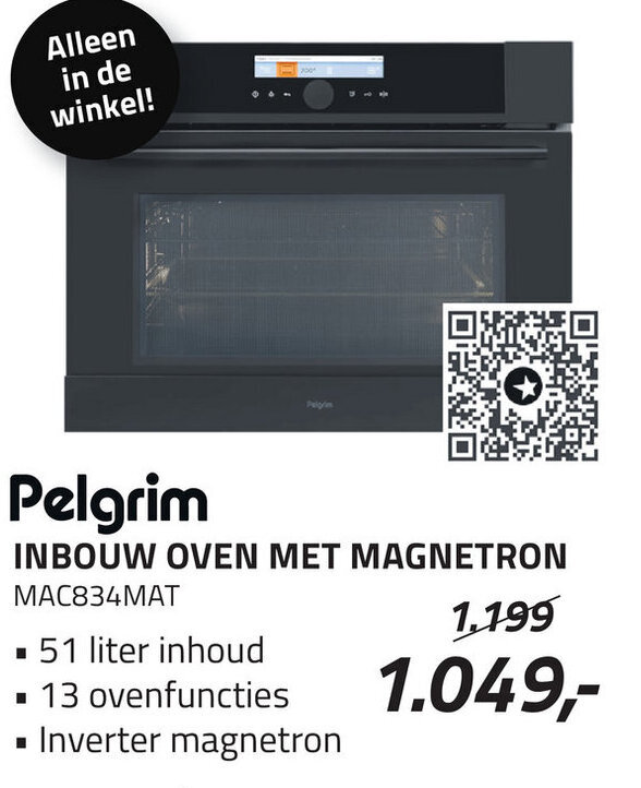 Pelgrim INBOUW OVEN MET MAGNETRON MAC834MAT aanbieding bij Obbink