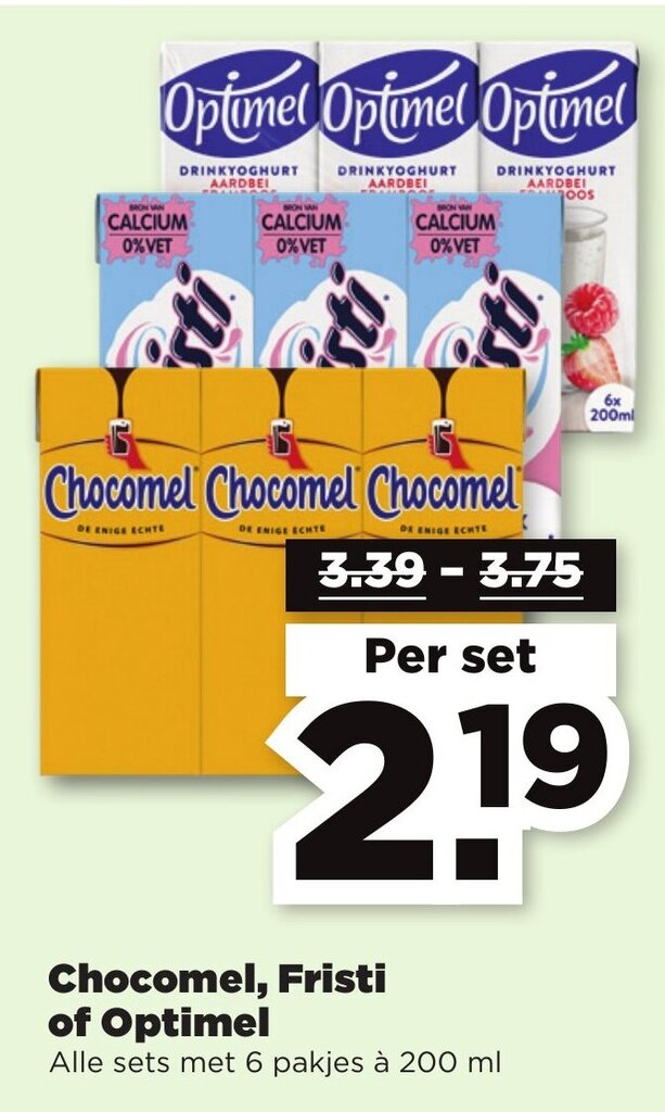 Chocomel, Fristi of Optimel 200ml aanbieding bij PLUS