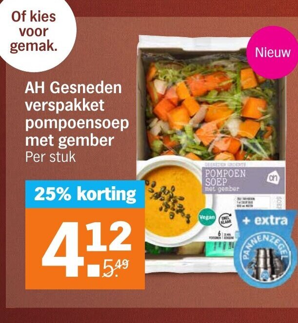 AH Gesneden verspakket pompoensoep met gember aanbieding bij Albert Heijn