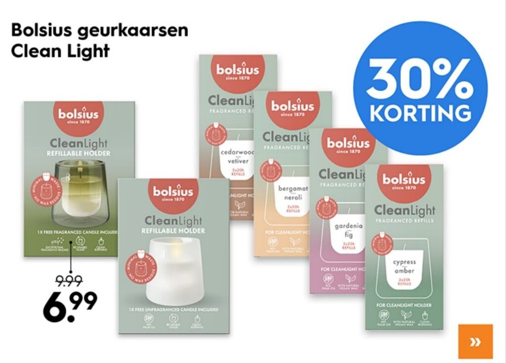 Bolsius geurkaarsen Clean Light aanbieding bij Blokker