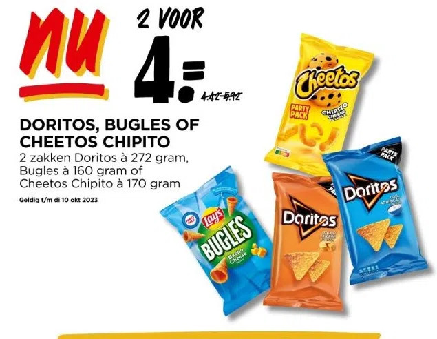 Doritos, bugles of cheetos chipito aanbieding bij Jumbo