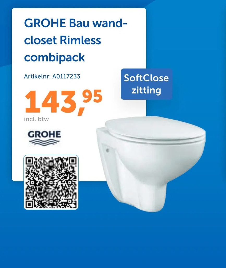 Grohe bau wand closet rimless combipack aanbieding bij Warmteservice