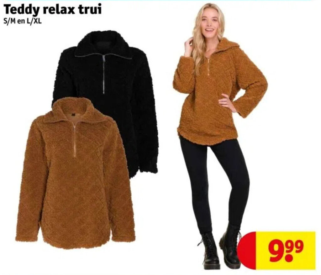 Teddy relax trui S/M en L/XL aanbieding bij Kruidvat