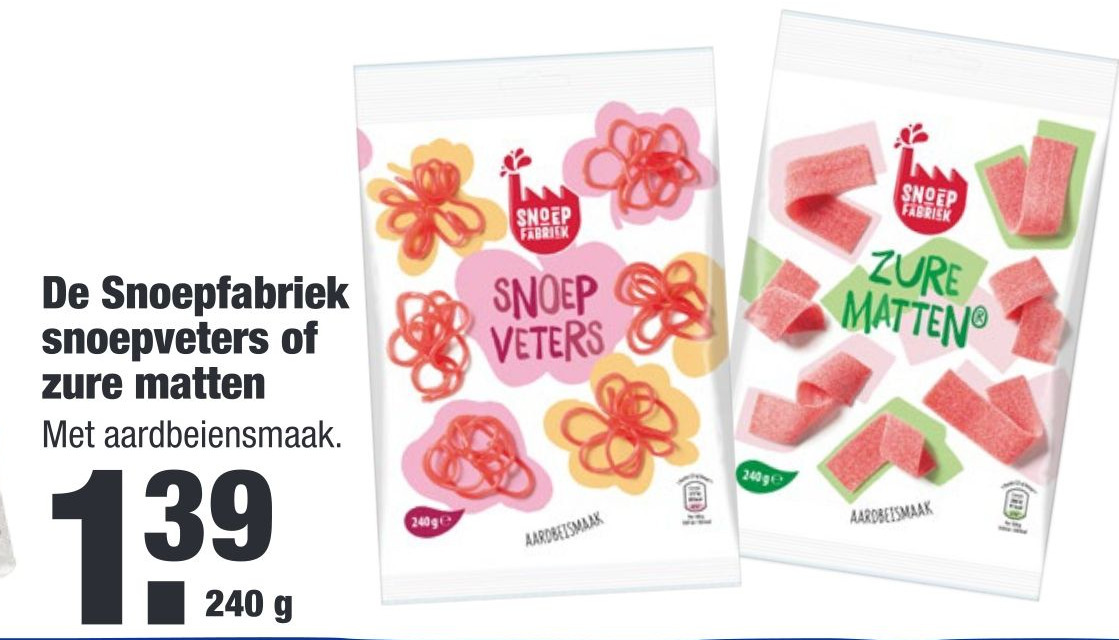 De Snoepfabriek snoepveters of Zure matten aanbieding bij ALDI
