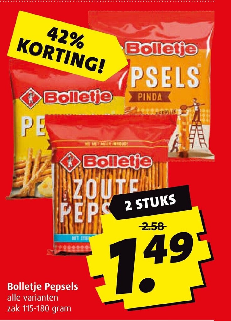 Bolletje Pepsels 115-180 gram 2 stuks aanbieding bij Boni