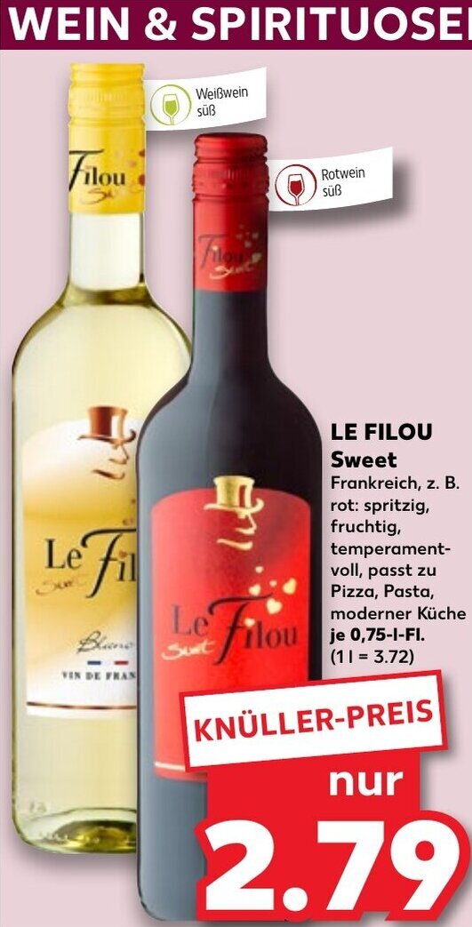 LE FILOU Sweet 0.75L aanbieding bij Kaufland DE