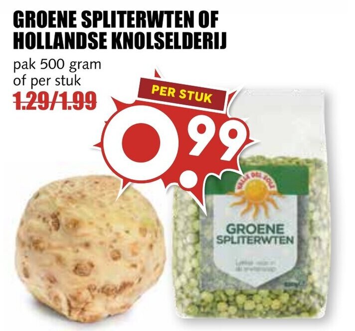GROENE SPLITERWTEN OF HOLLANDSE KNOLSELDERIJ 500g aanbieding bij De ...