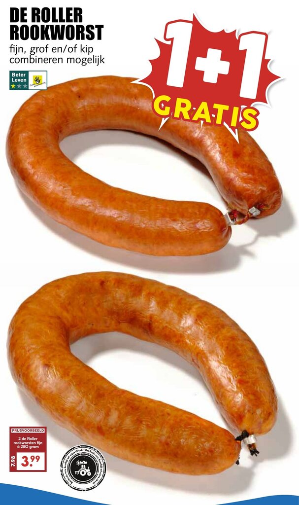 DE ROLLER ROOKWORST 1+1 gratis aanbieding bij De Boerenschuur