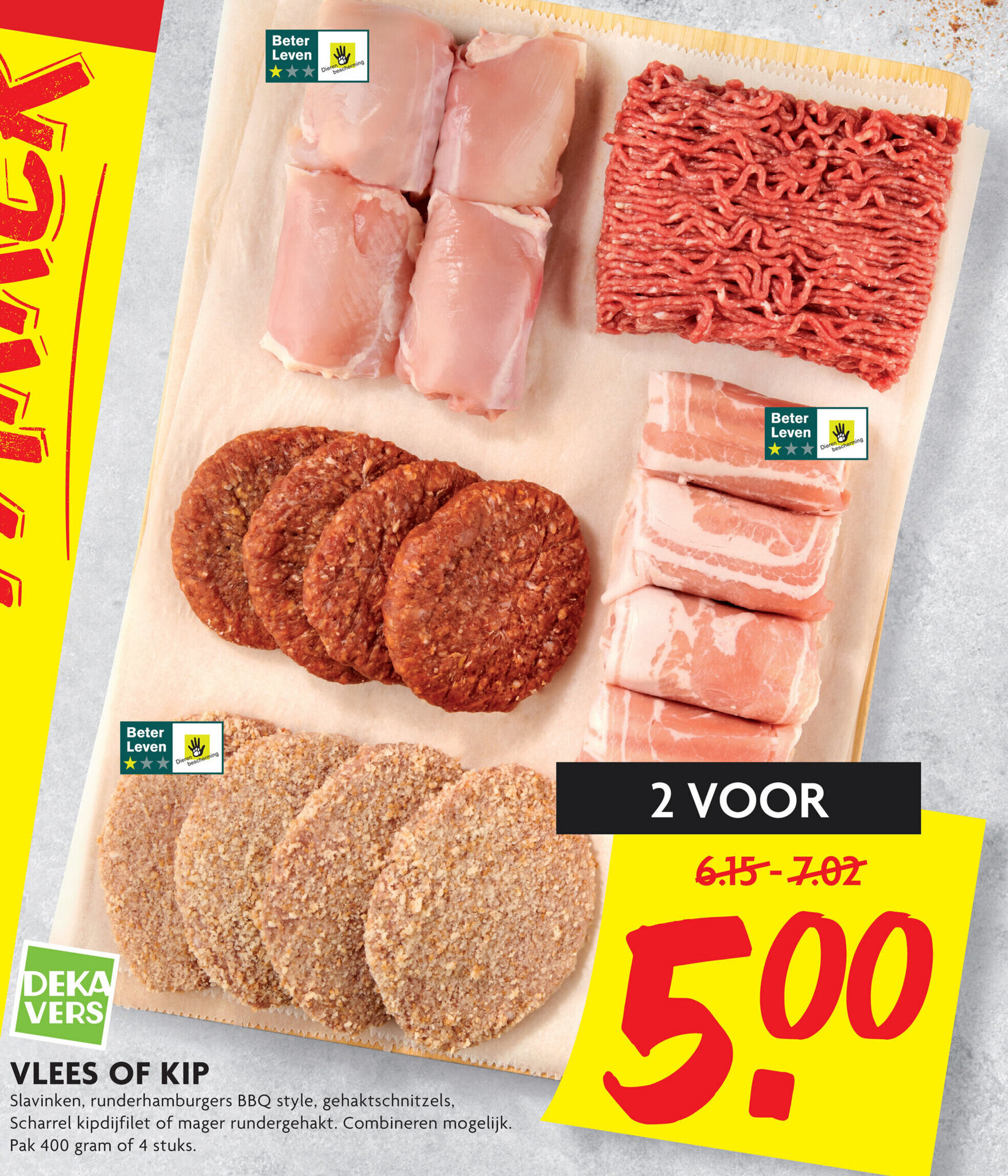 Vlees of kip 2*400g of 2*4st aanbieding bij Dekamarkt