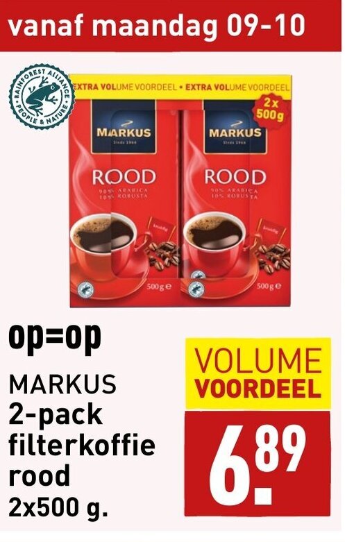 MARKUS 2-pack filterkoffie rood 2x500 g aanbieding bij ALDI