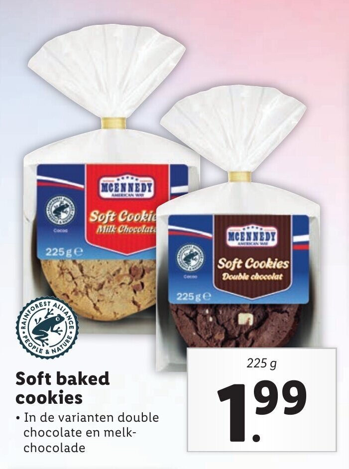 Soft baked cookies 225g aanbieding bij Lidl