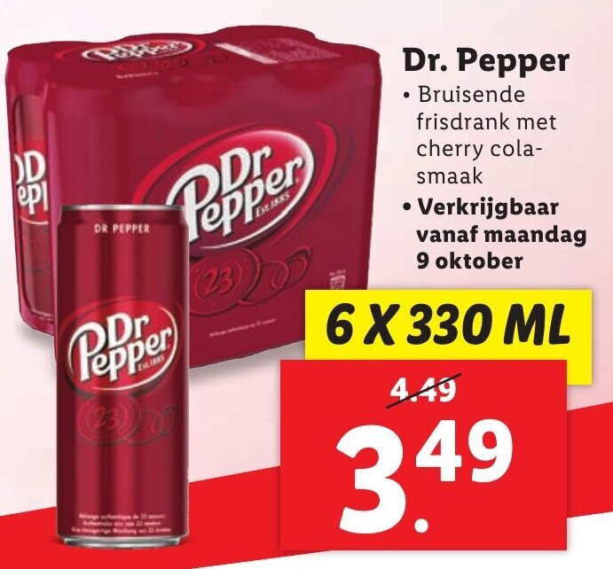 Dr. Pepper 6 x 330 mL aanbieding bij Lidl