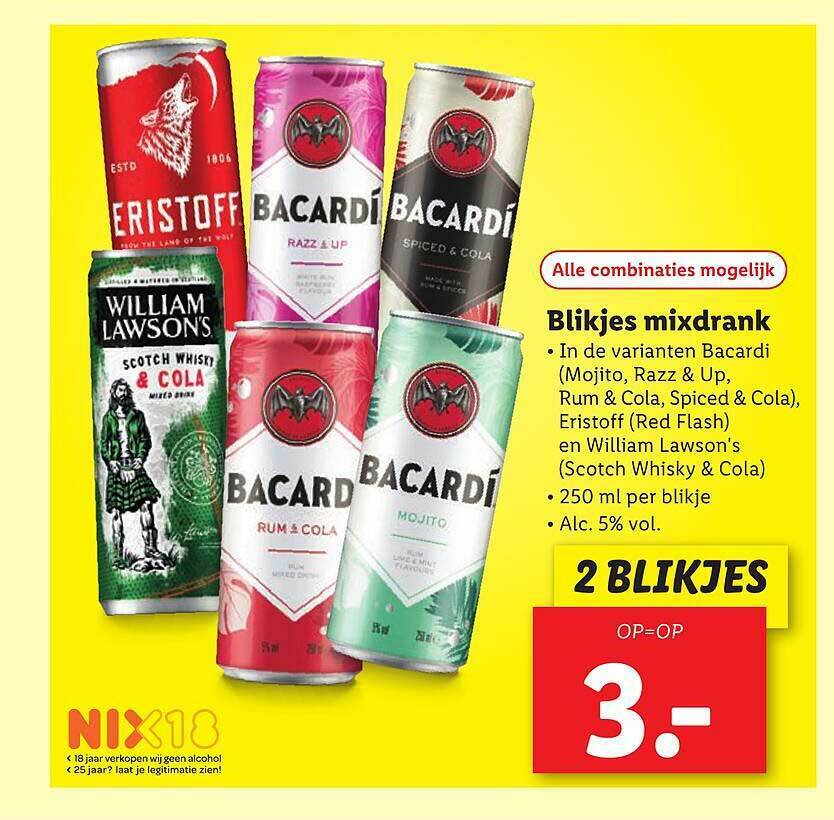 Blikjes Mixdrank : Bacardi (Mojito, Razz & Up, Rim & Cola, Spiced ...