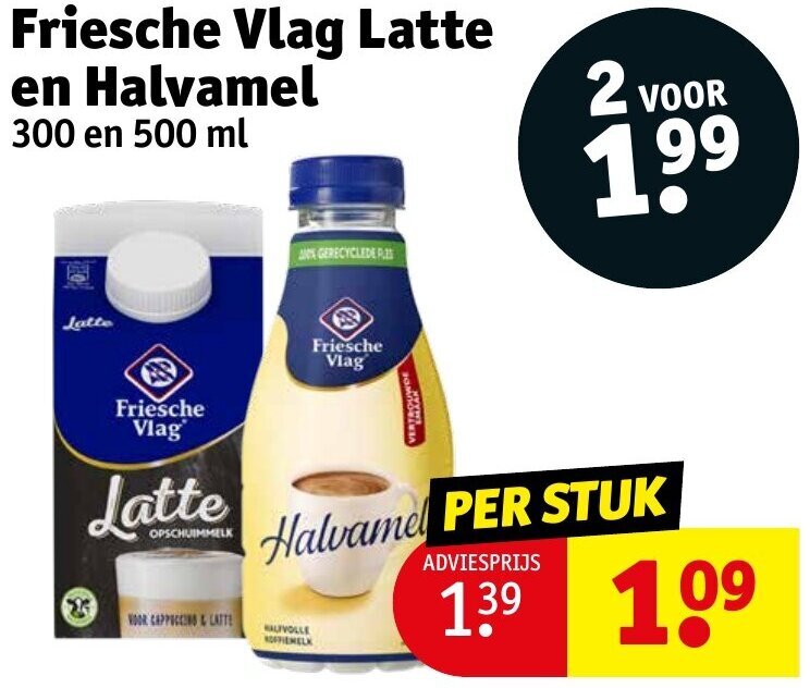 Friesche Vlag Latte en Halvamel 300 en 500 ml aanbieding bij Kruidvat
