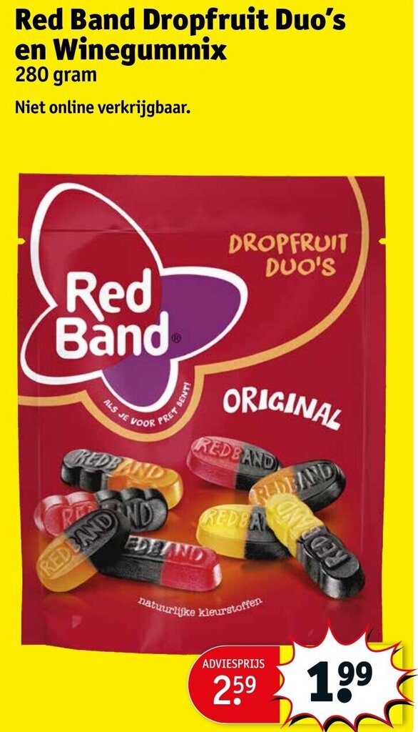 Red Band Dropfruit Duo's en Winegummix 280 gram aanbieding bij Kruidvat